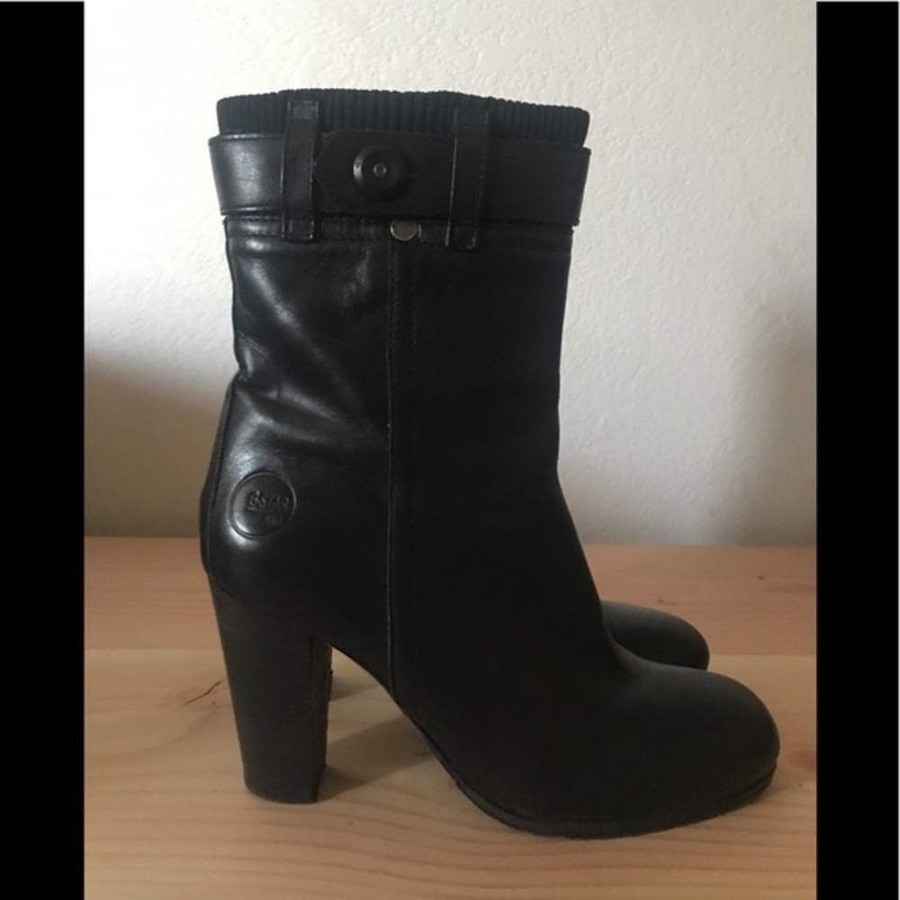 Rare! G Star Model Sample! Black Leather Heeled Boot - Gem
